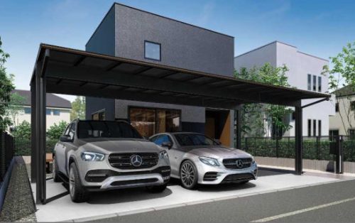 YKKAPカーポートエフルージュシリーズにブラックポリカ屋根登場 - 福岡のエクステリアBEC